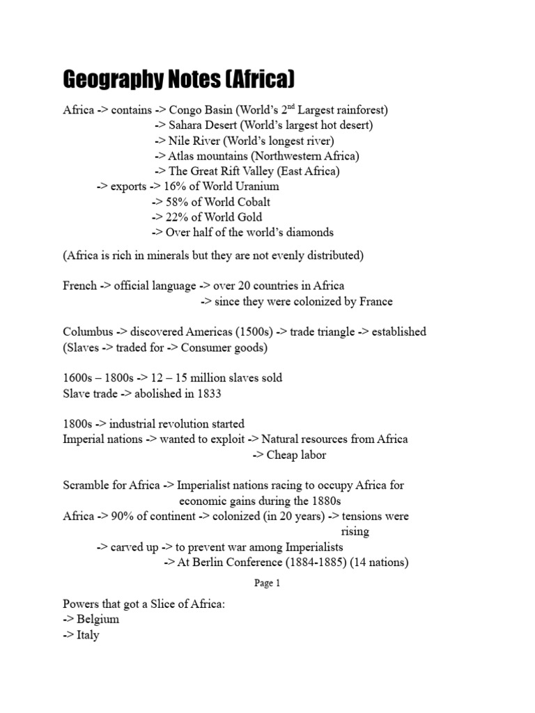 Geography Notes Unit 12 | PDF | Africa | Economies