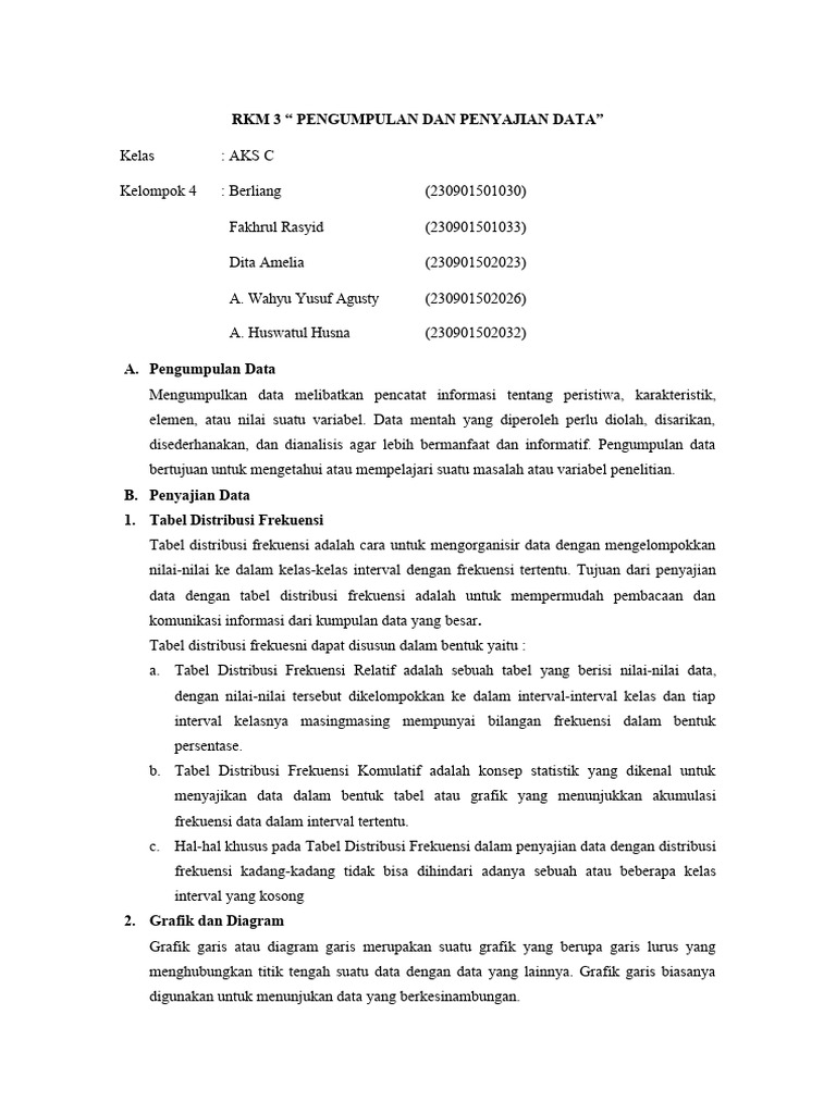 RKM 3 - Pengumpulan Dan Penyajian Data - Kelompok 4-AKS C | PDF
