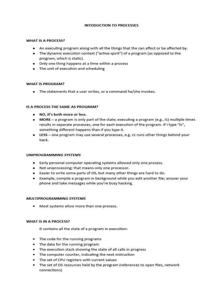 Intoduction To Processes Pdf Process Computing Programming