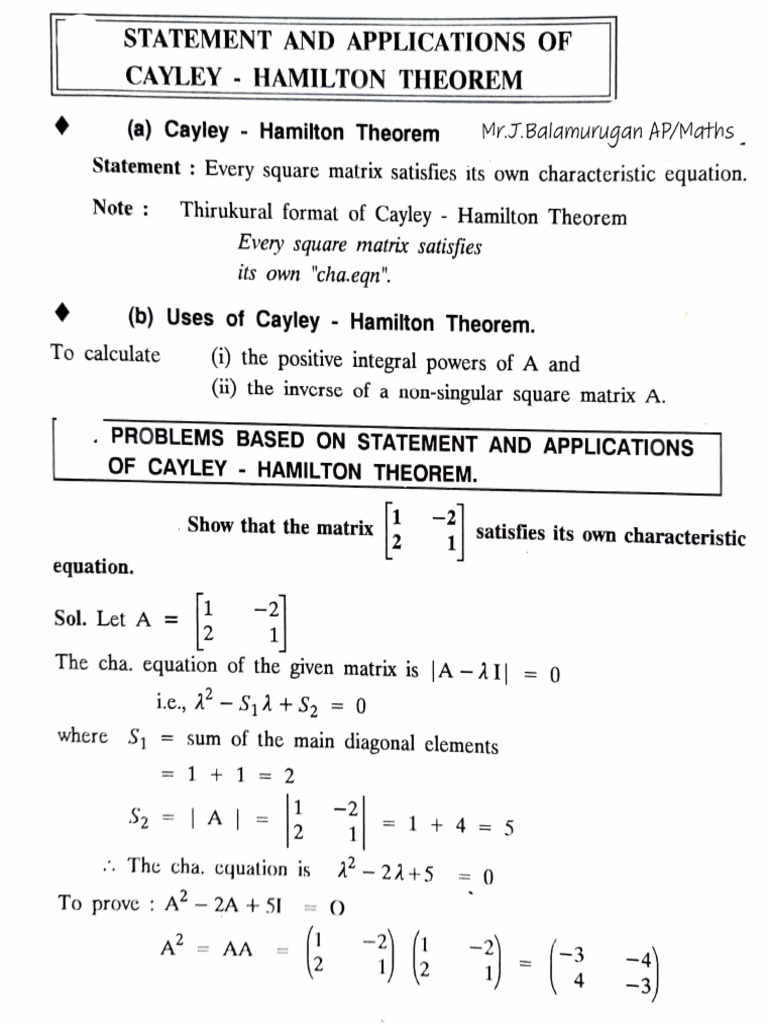 Cayley-Hamilton Theorem Overview | PDF | Matrix (Mathematics ...