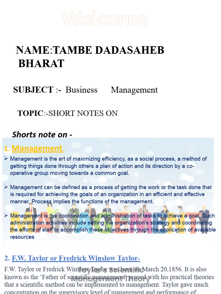 Business Management Short Notes | PDF | Planning | Business