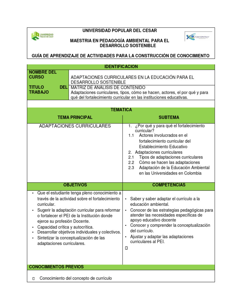 Actividad 2. Ok Adaptaciones | PDF | Plan de estudios | Aprendizaje