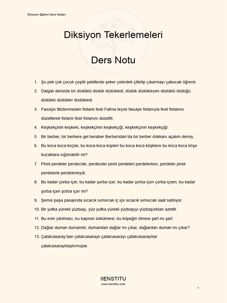 Diksiyon Tekerlemeleri | PDF