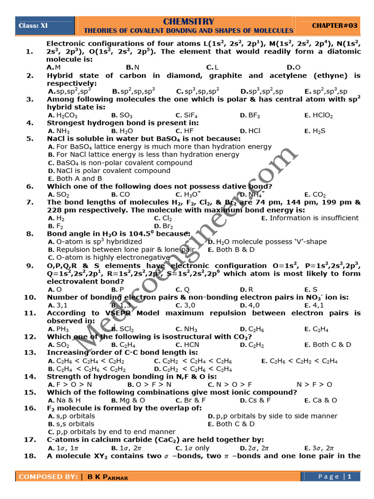 Valent Bonding & Shapes of Molecules | PDF | Chemical Bond | Chemical ...