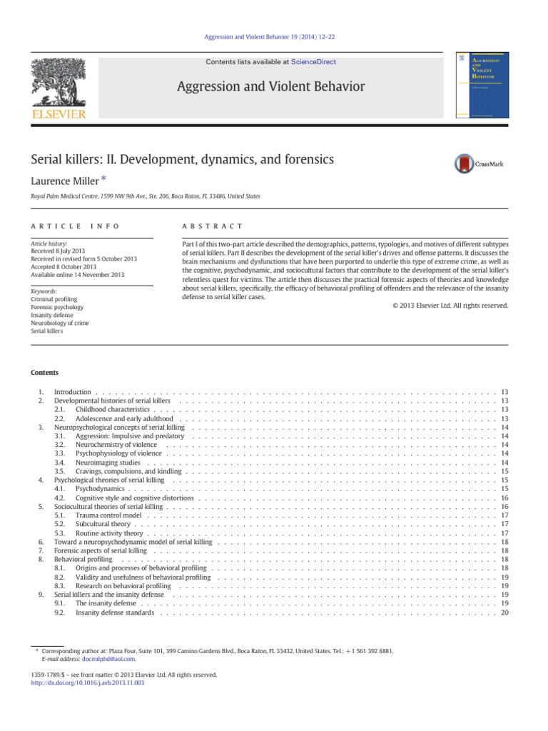 Aggression and Violent Behavior: Laurence Miller | PDF | Aggression | Psychopathy