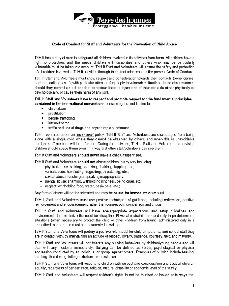 Child Abuse Prevention Code of Conduct | PDF | Child Abuse | Bullying