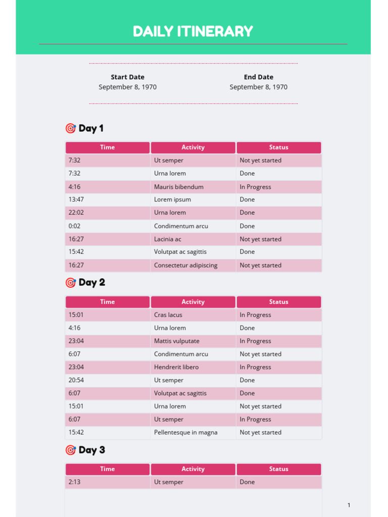 Weekly Activity Schedule | PDF