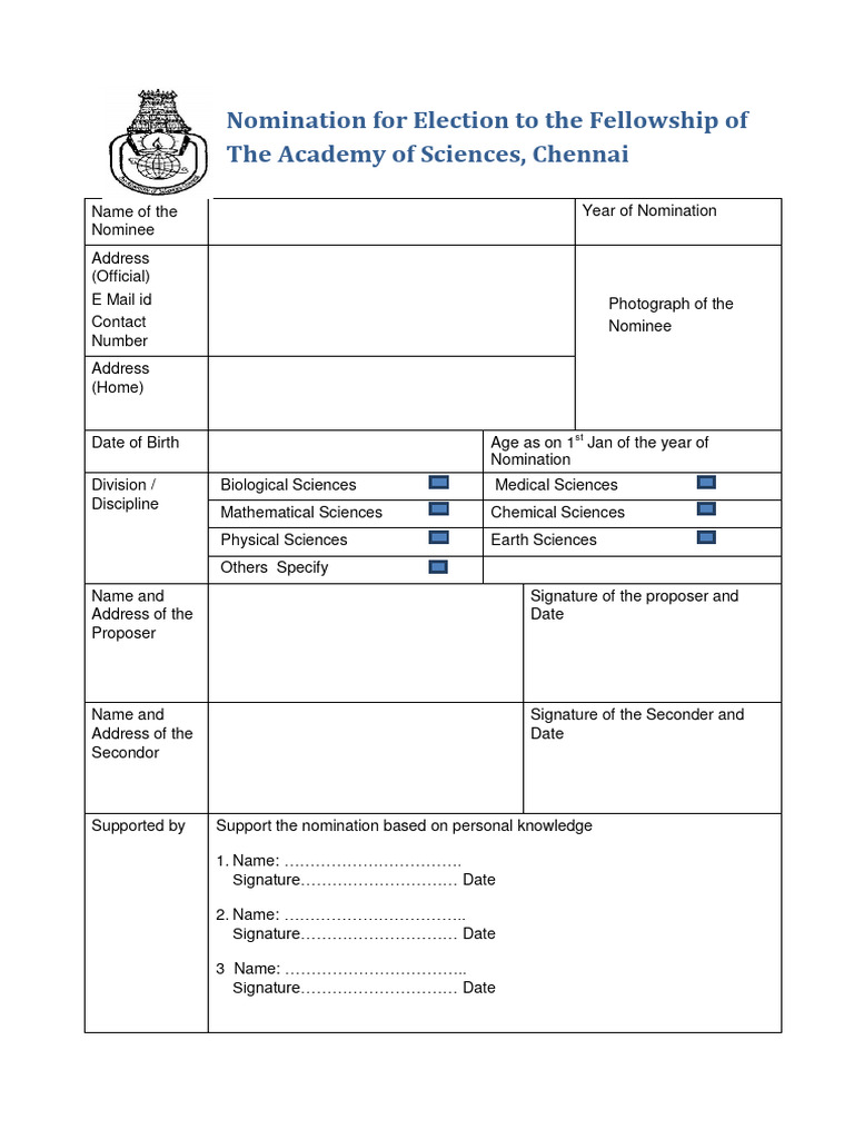 Fellowship Nomination Form - Academy of Sciences | PDF | Science ...