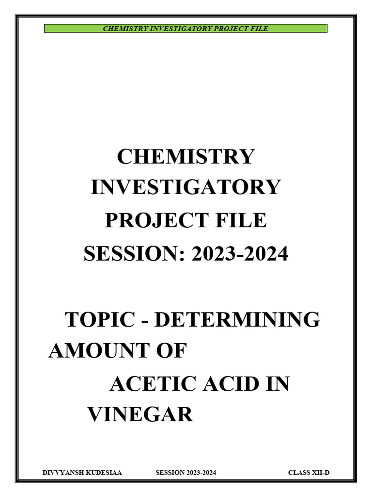 D Chemistry Investigatory Project 2 | PDF | Titration | Chemistry