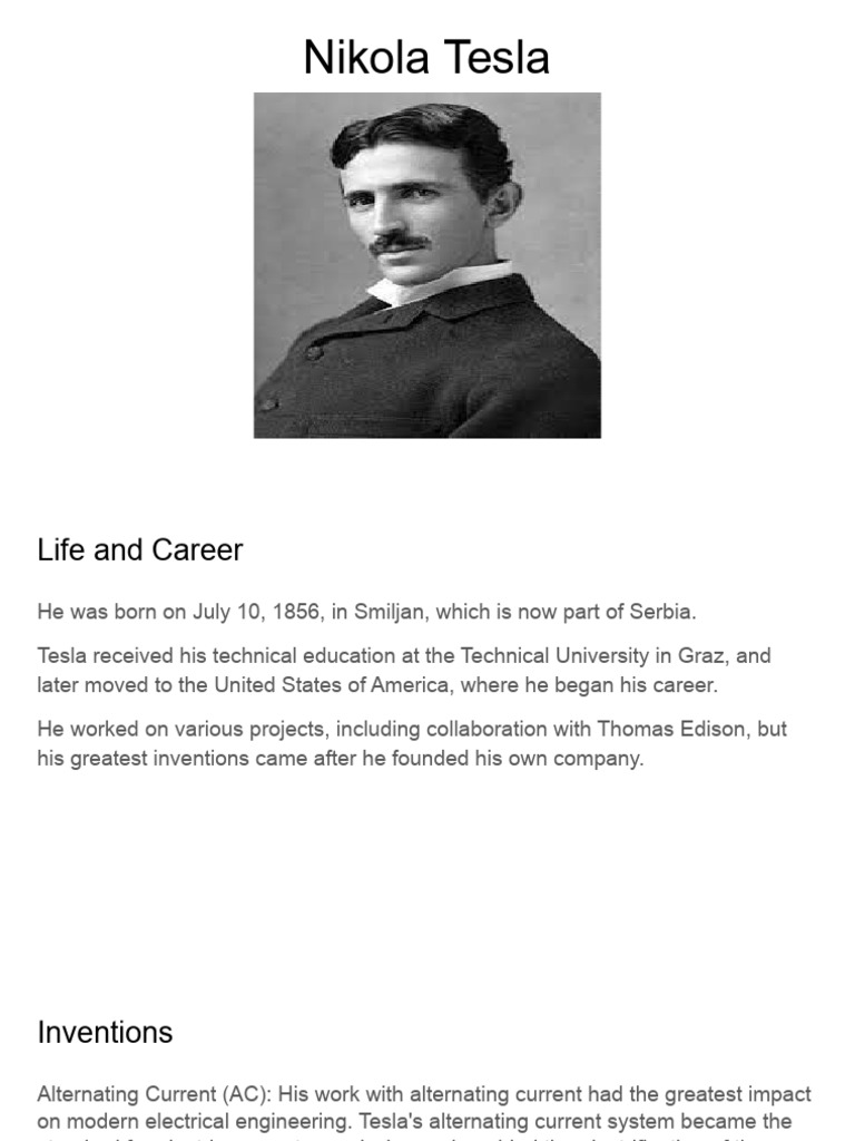 Nikola Tesla | PDF | Art | Science & Mathematics