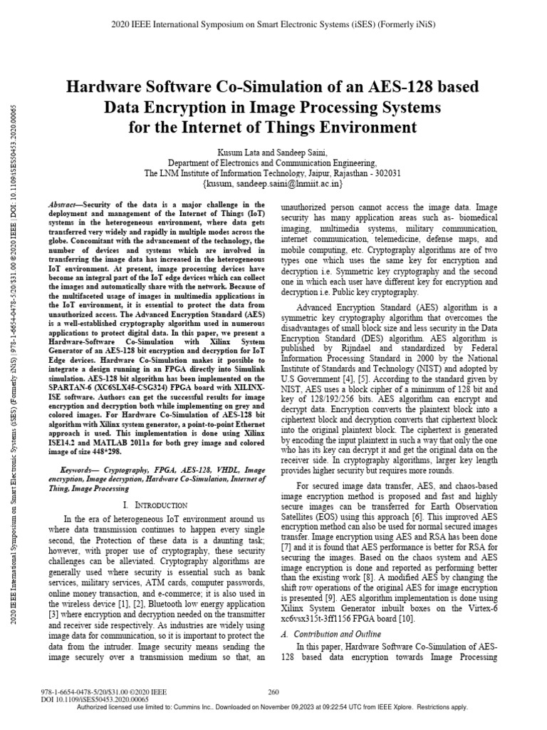 Hardware Software Co-Simulation of An AES-128 Based Data Encryption in Image Processing Systems ...