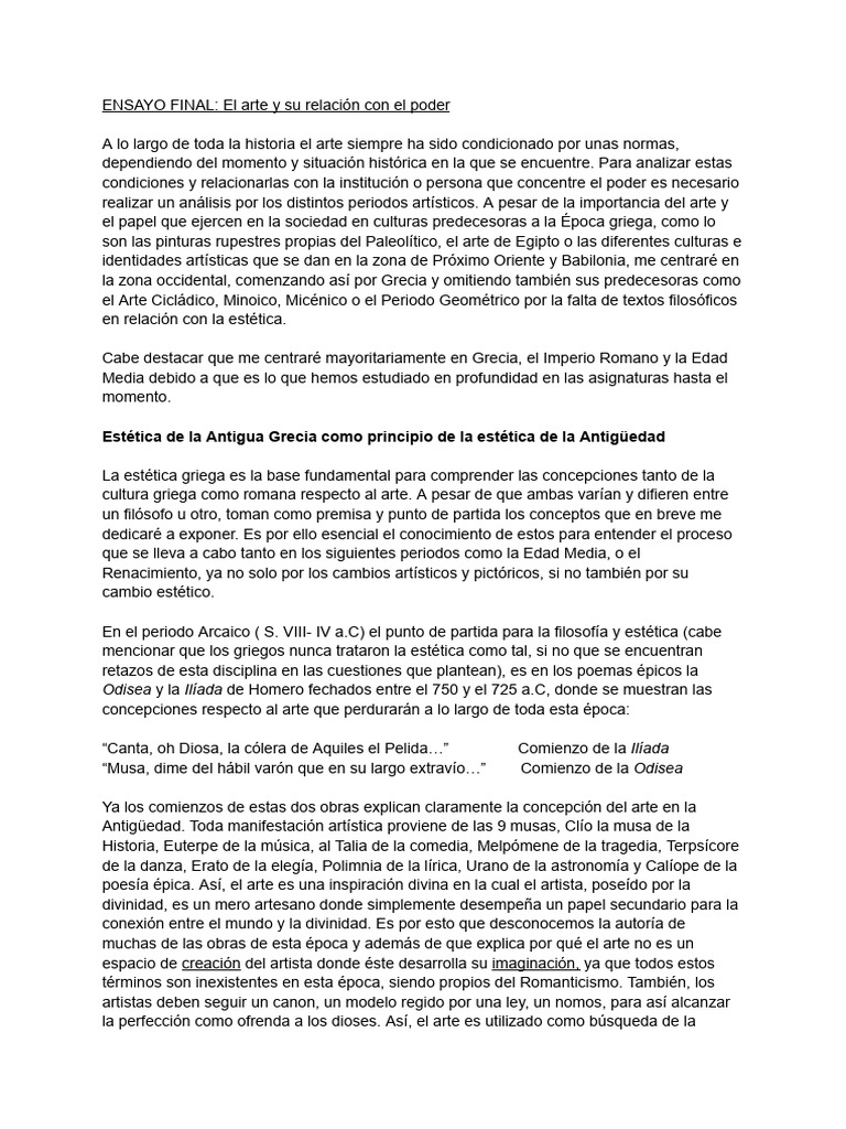 Relación Entre El Arte y El Poder | PDF | Musa | Antigua Grecia