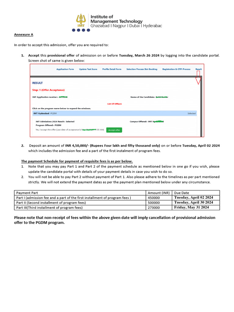 Annexure Imt Ghaziabad PGDM 22 March 2024 | PDF | Payments | Banking