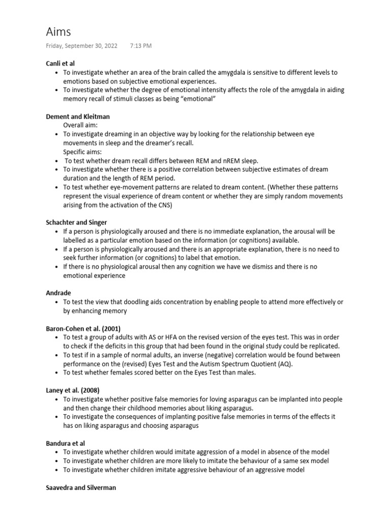 1 Aims | PDF | Rapid Eye Movement Sleep | Dream