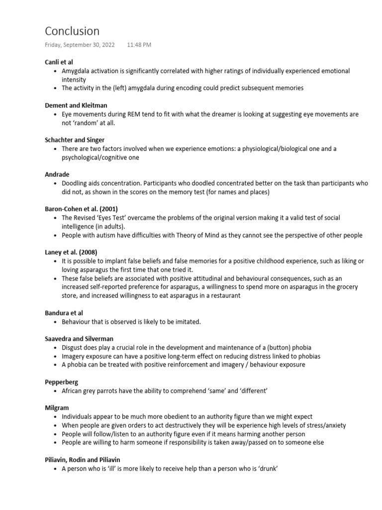 1 Conclusion | PDF | Theory Of Mind | Phobia
