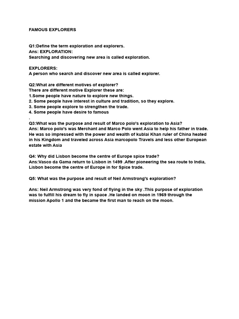 FAMOUS EXPLORERS Class 5 | PDF