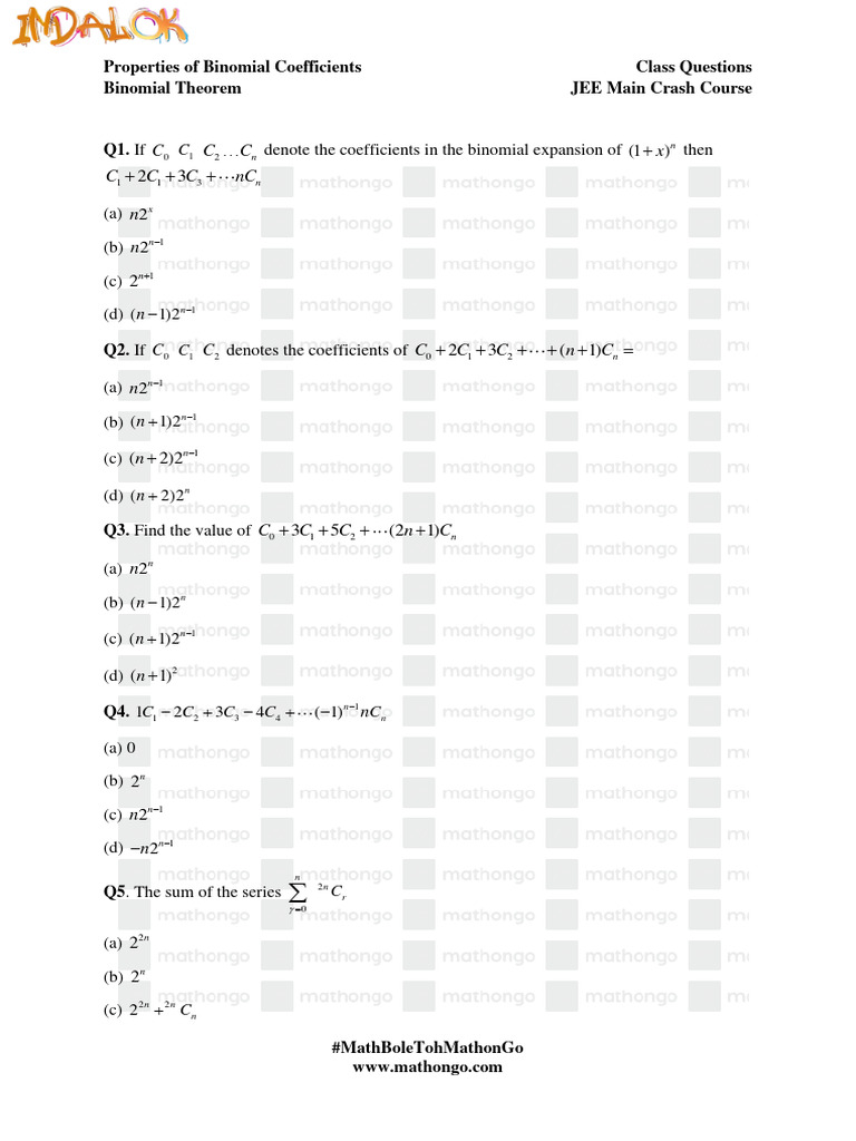 Binomial Coefficients and Theorem Questions | PDF | Complex Analysis | Mathematics