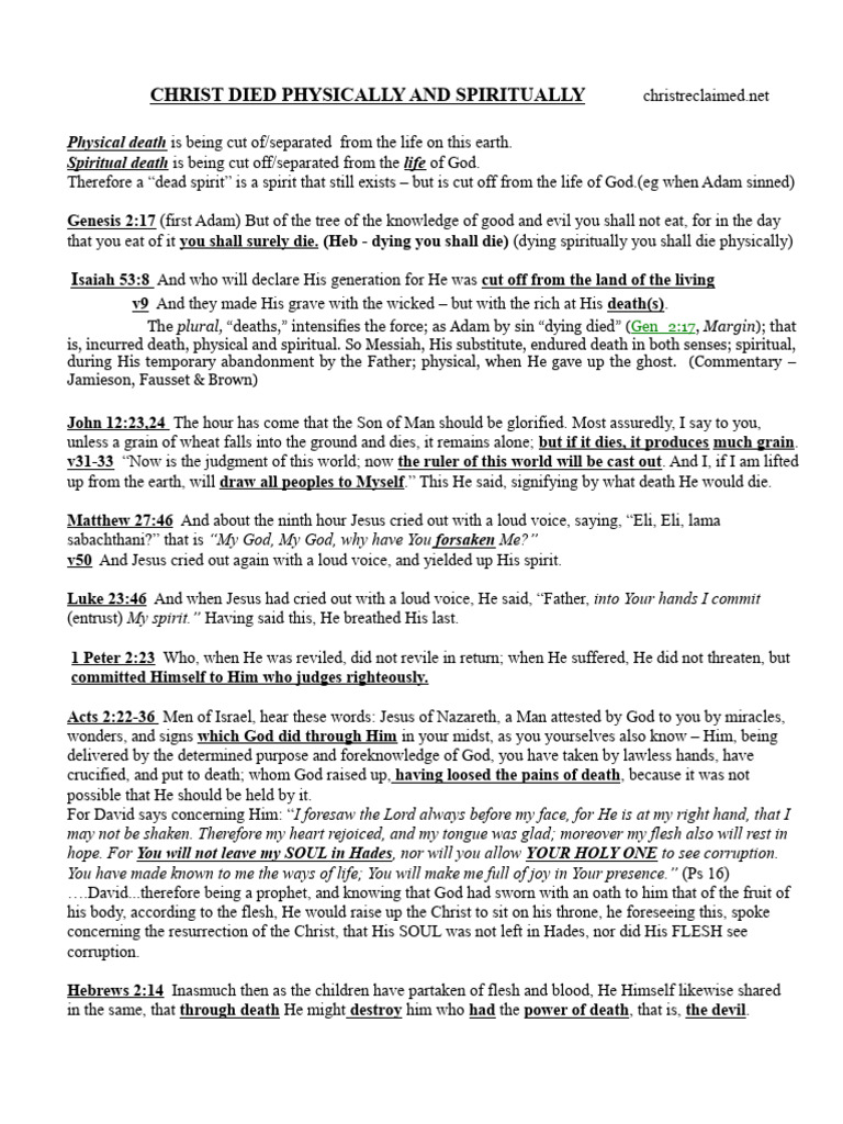 Christ Died Physically and Spiritually | PDF | Jesus | Resurrection Of ...