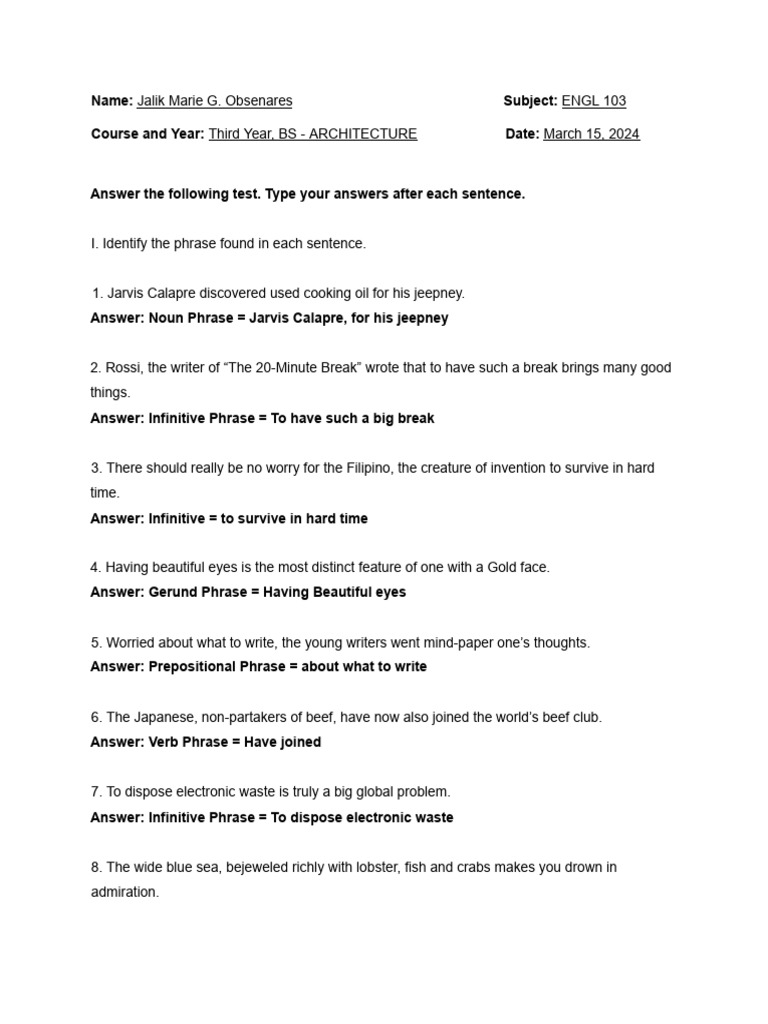 Obsenares Assignment | PDF | Phrase | Clause