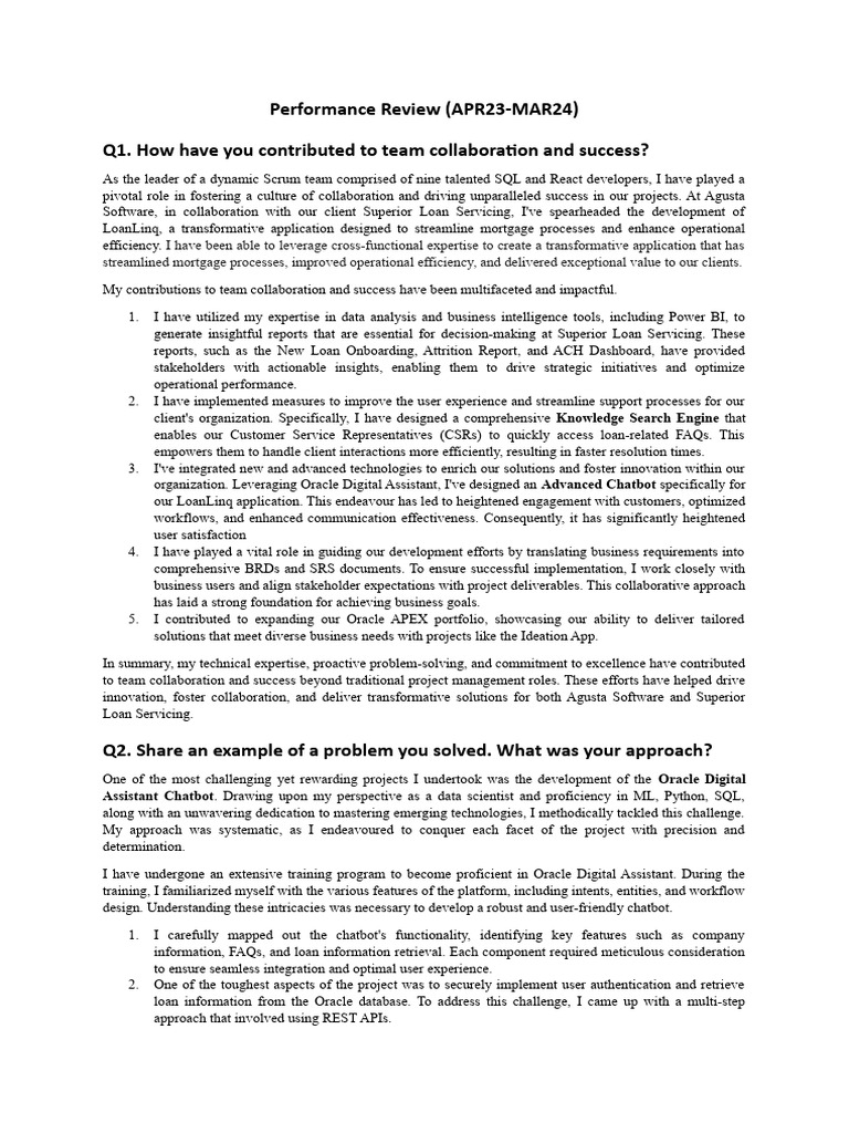 Performance Review | Download Free PDF | Databases | Collaboration
