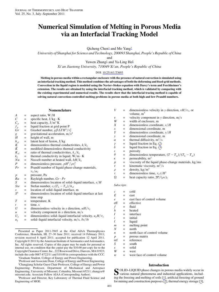 Numerical Simulation of Melting in Porous Media via an Interfacial ...