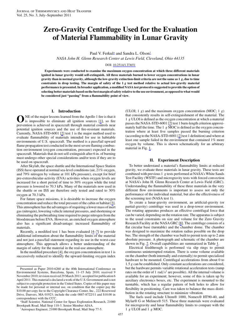 Zero-Gravity Centrifuge Used For The Evaluation of Material Flammability in Lunar Gravity | PDF ...