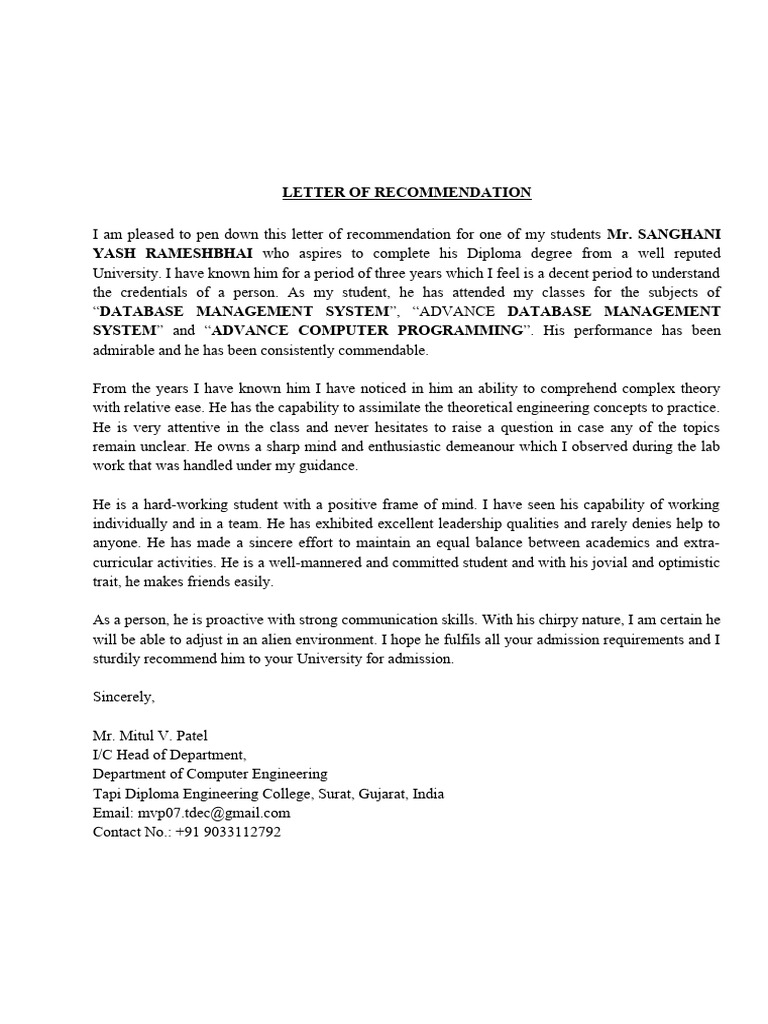 LOR - Mitus Sir | PDF | Career & Growth