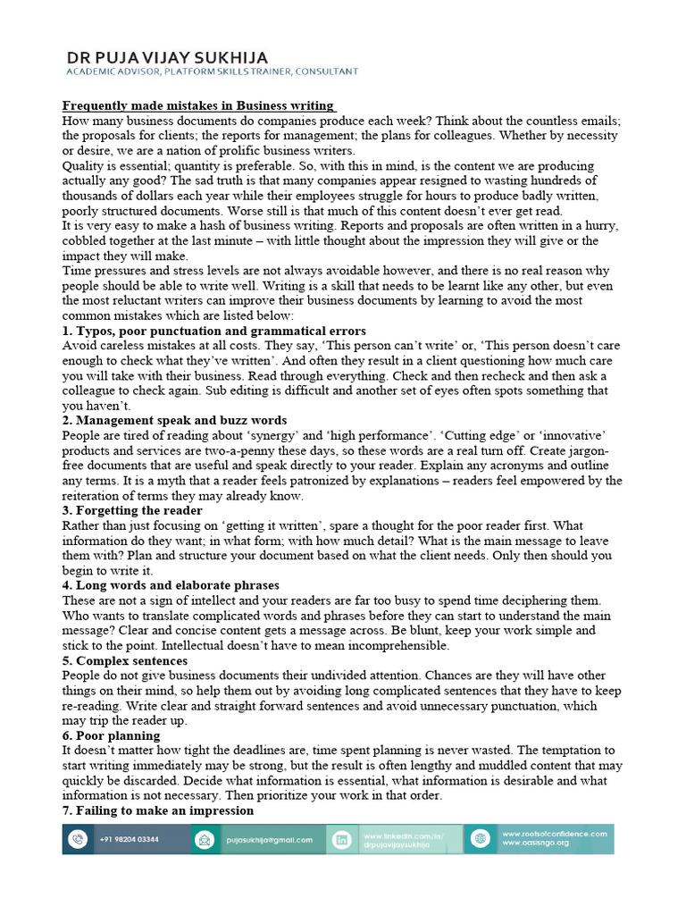 Frequently Made Mistakes in Business Writing | PDF