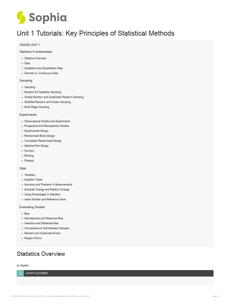 Unit 1 Tutorials Key Principles of Statistical Methods | PDF | Level Of ... Unit 1 Tutorials Key Principles of Statistical Methods | PDF | Level Of ...