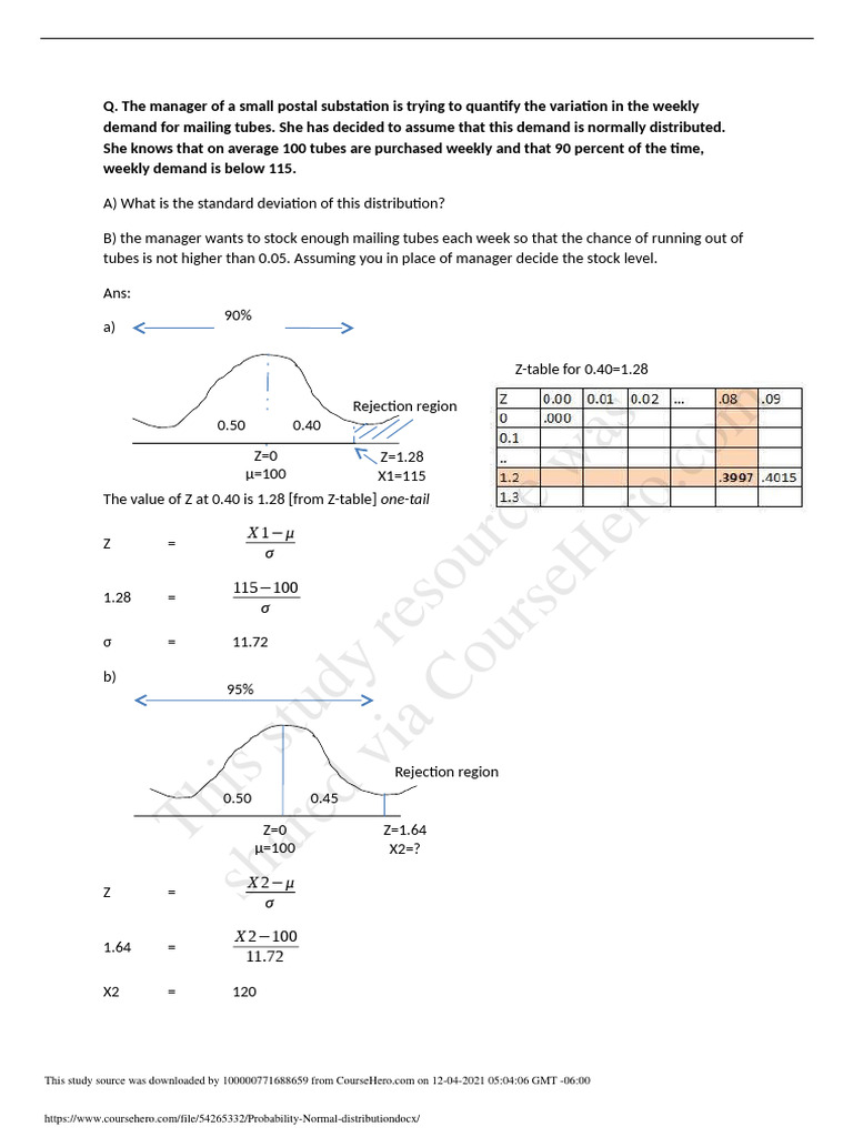 Probability_Normal_distribution.docx | PDF | Normal Distribution | Probability Theory