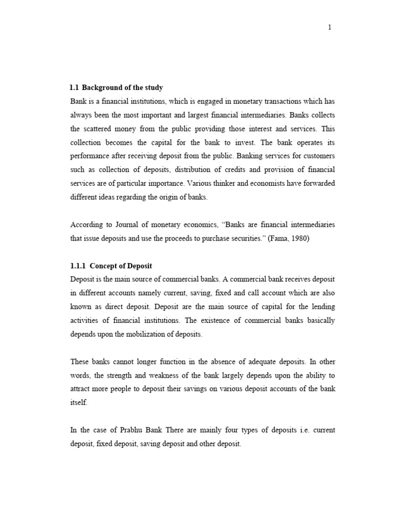 1.1 Background of The Study | PDF | Banks | Deposit Account