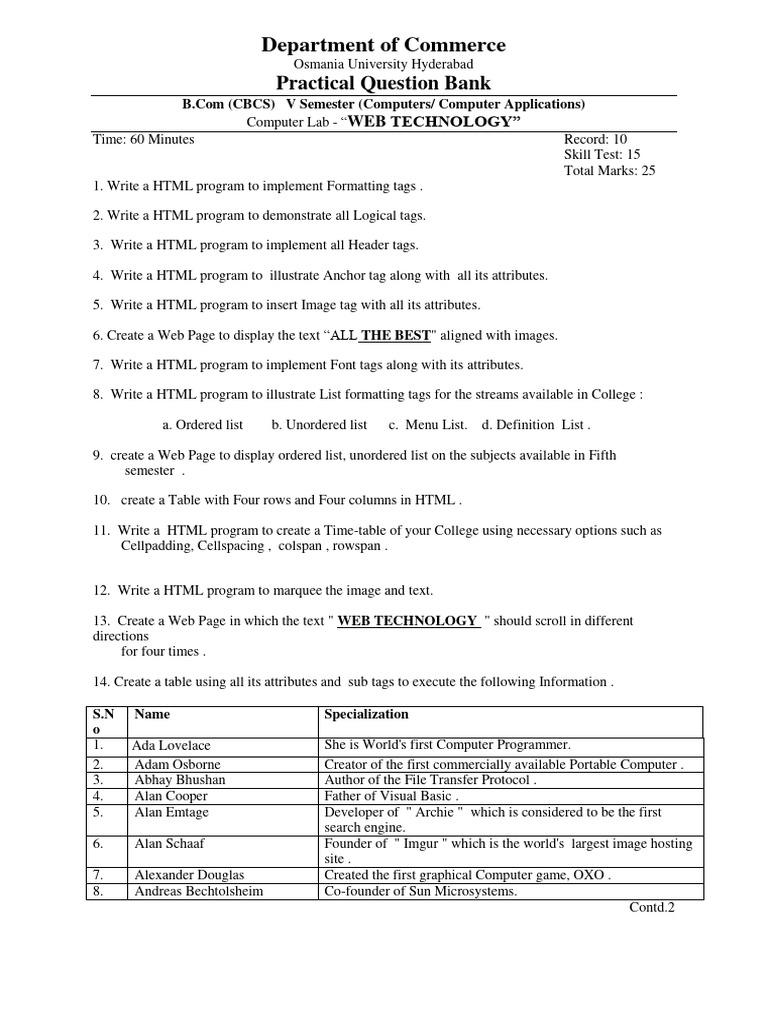 (CBCS) V Sem Web Technology | PDF