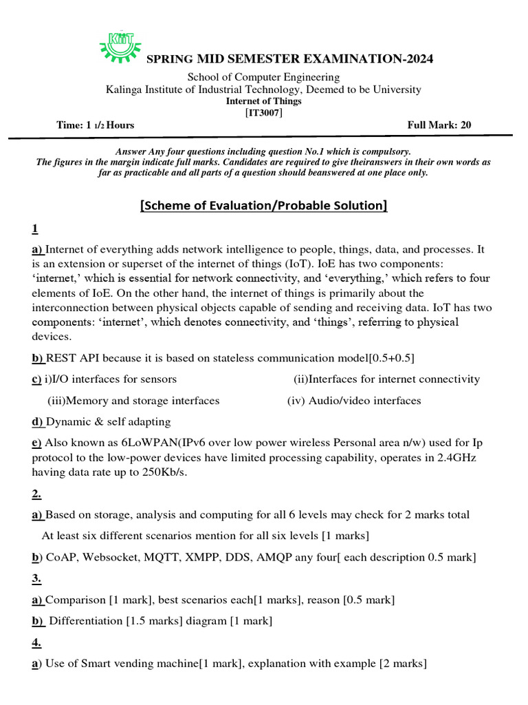 IOT exam paper | PDF | Internet Of Things | Internet