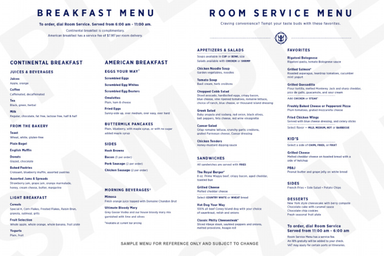 Room Service Menu Sample | PDF