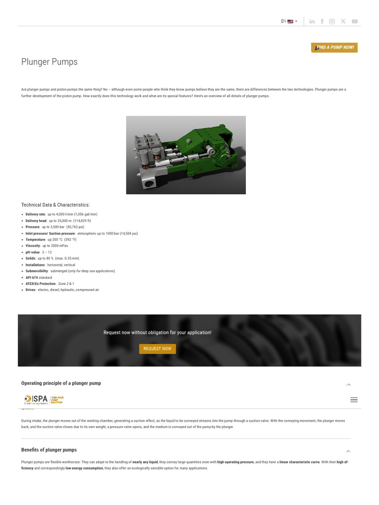 Plunger Pumps: High-Pressure Solutions | PDF | Pump | Continuum Mechanics