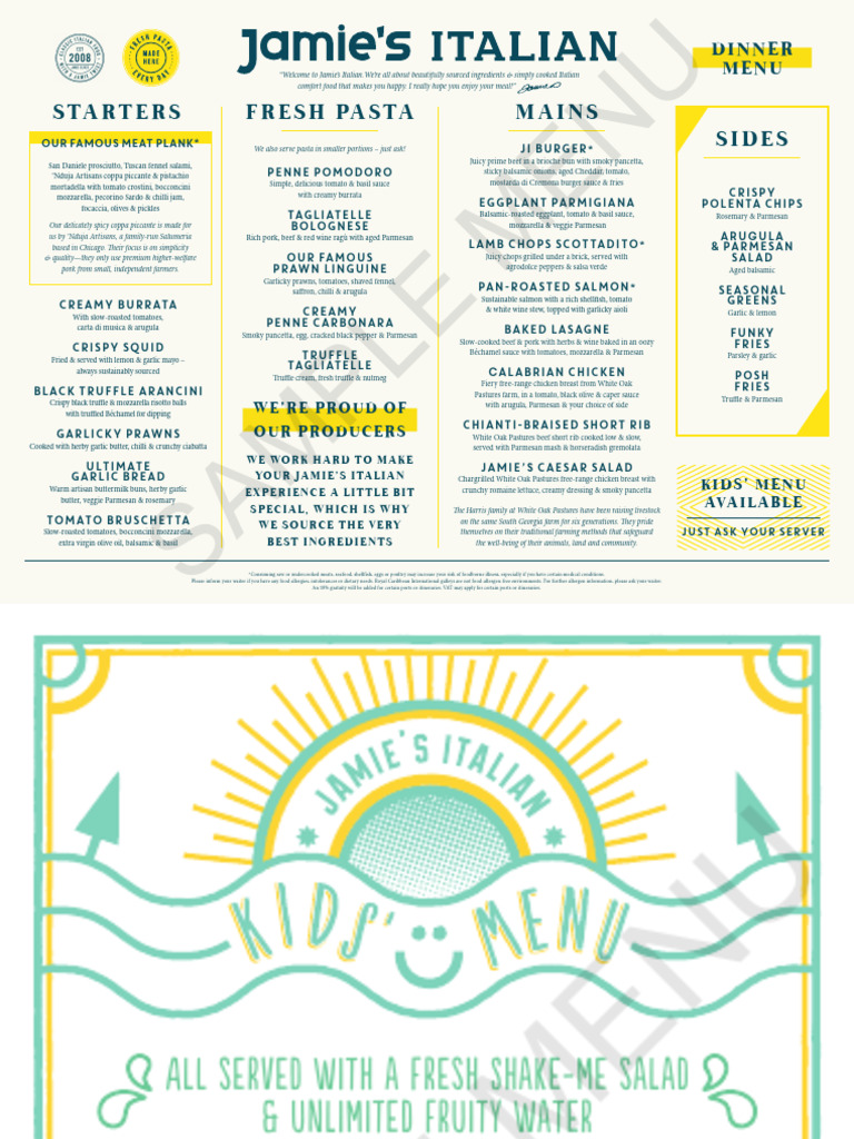 Jamie's Italian Sample Menu Overview | PDF | Italian Cuisine | Foods