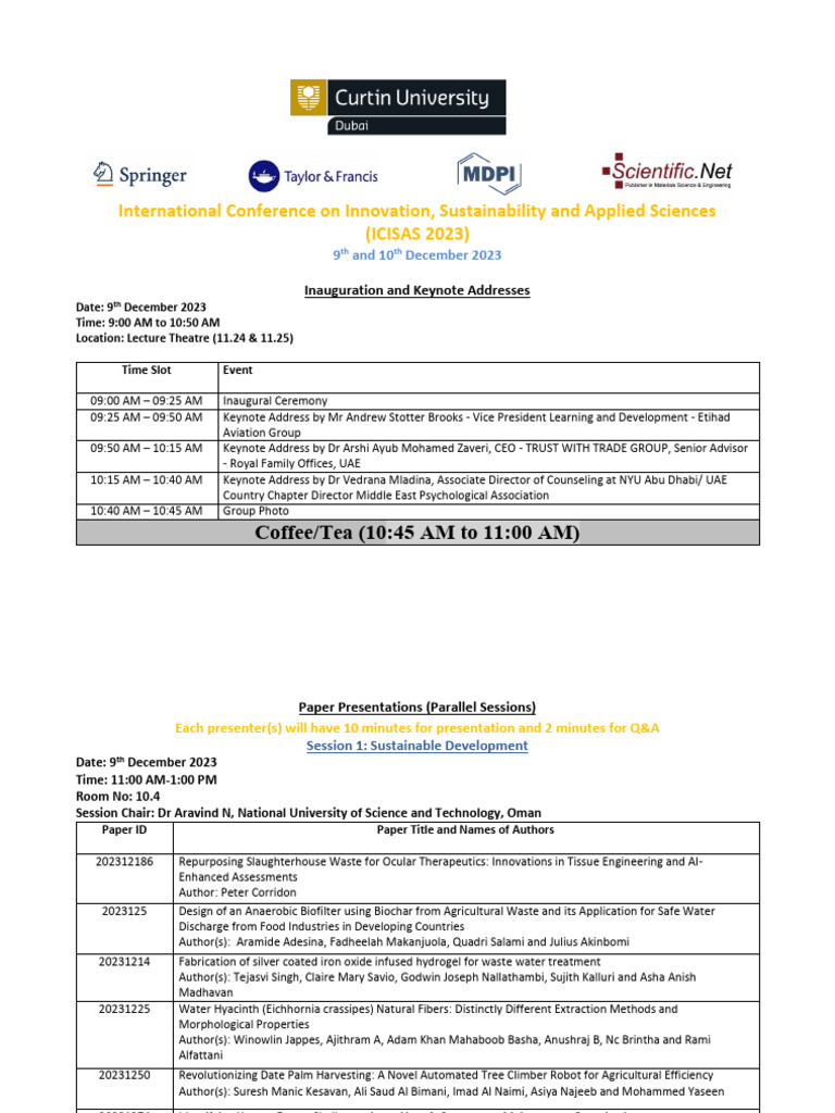 ICISAS 2023 - Program - 9 &10 December 2023 | PDF | Composite Material | Concrete