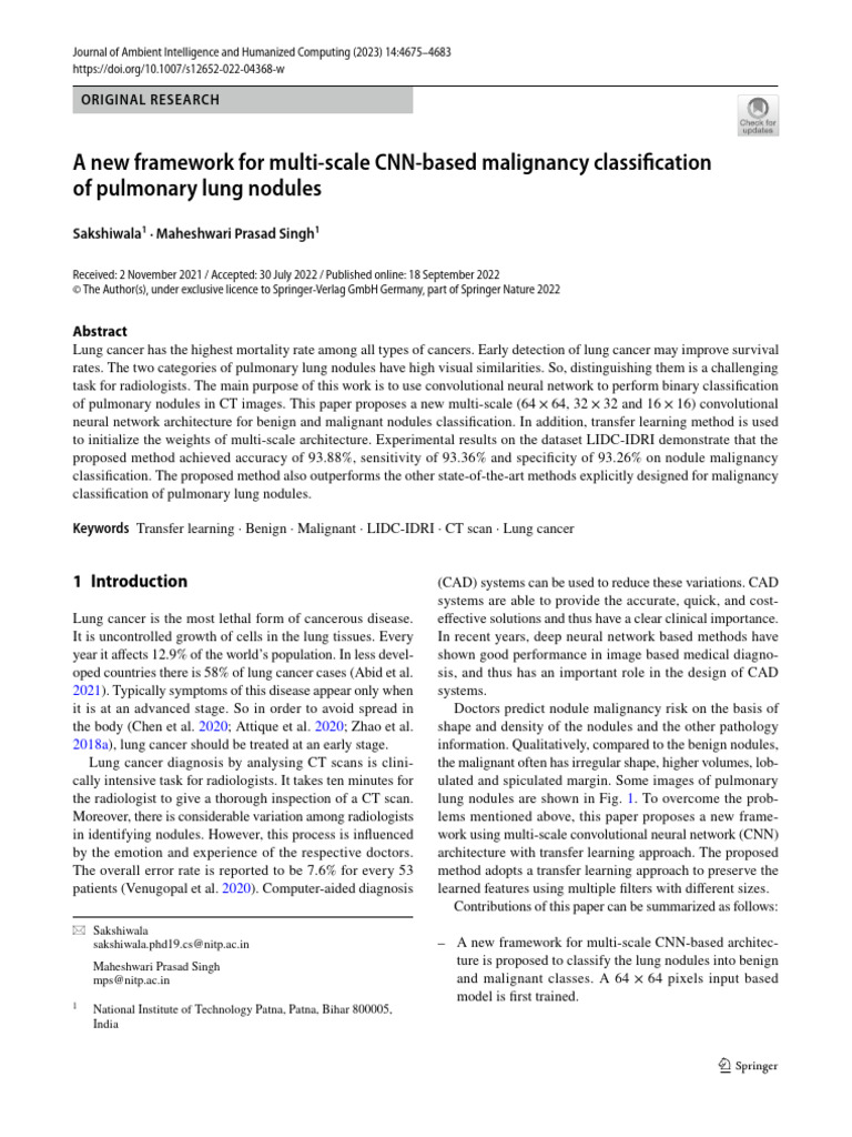 A New Framework For Multi Scale CNN Based Malignancy Classification of Pulmonary Lung Nodules ...