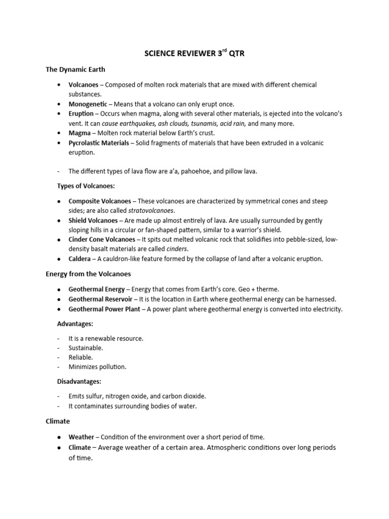 SCIENCE 9 - REVIEWER-3rd-QTR | PDF | Volcano | Lava