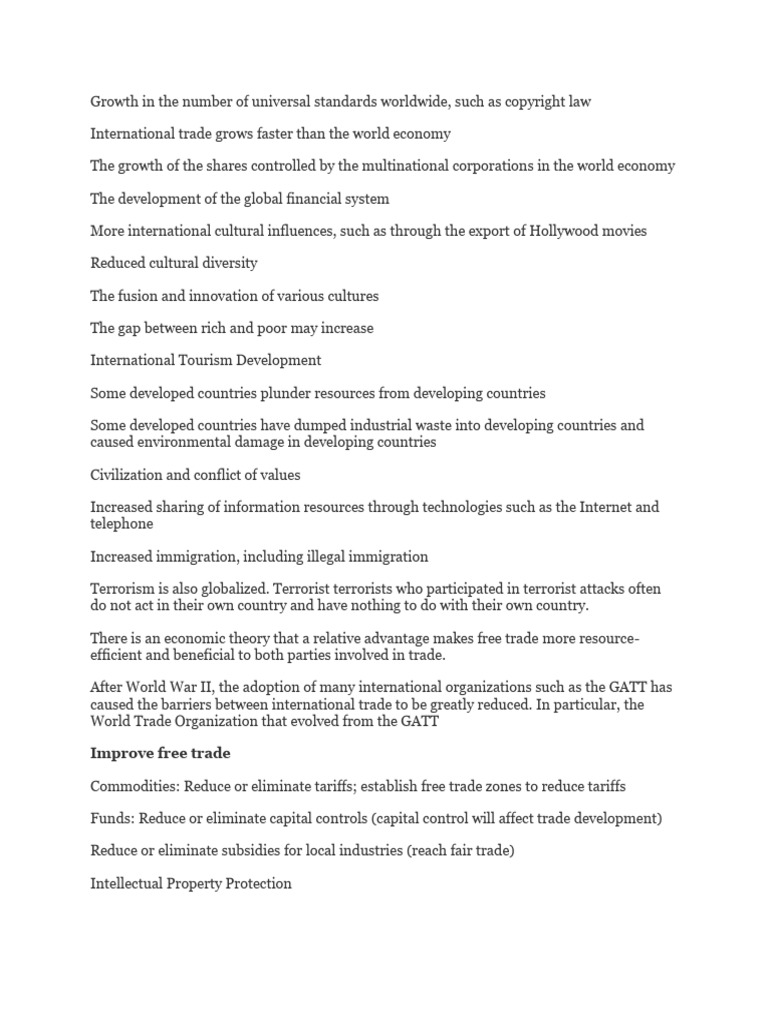 Globalization advantages and disadvantages | PDF | Globalization | Balance Of Trade
