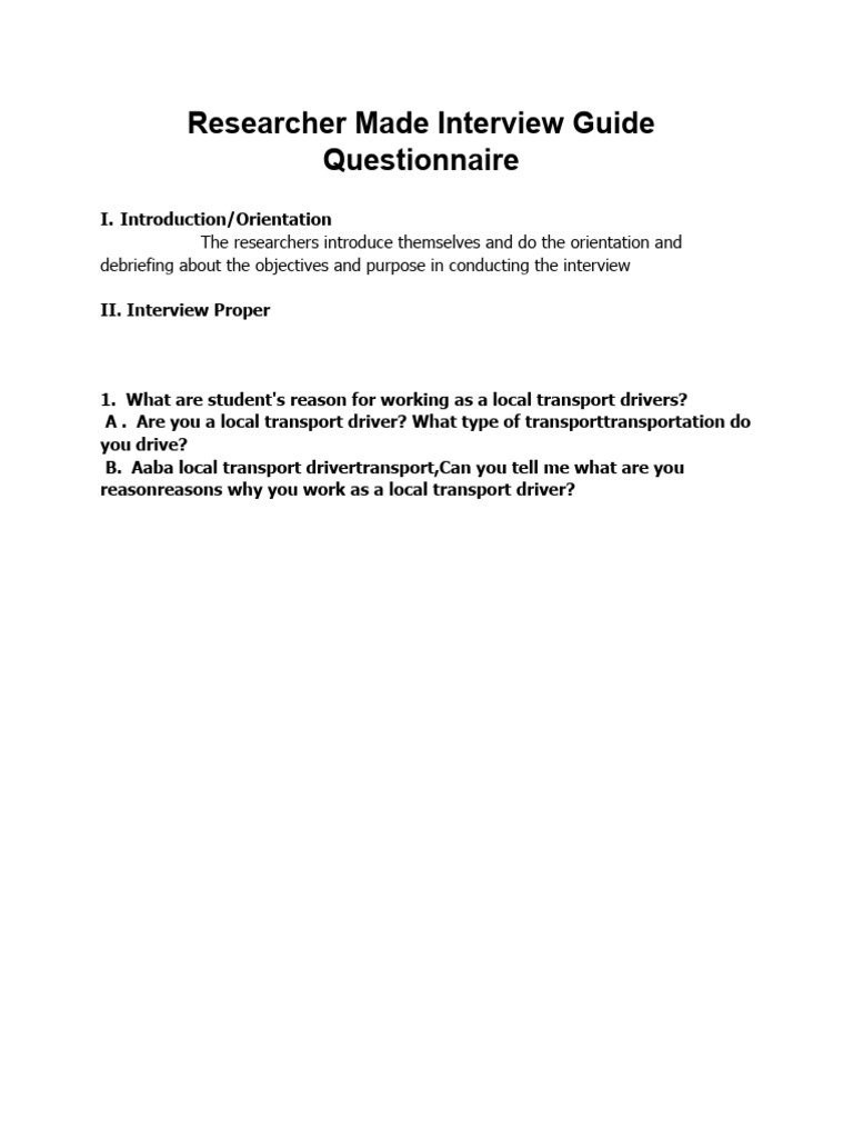 Local Transport Driver Interview Guide | PDF