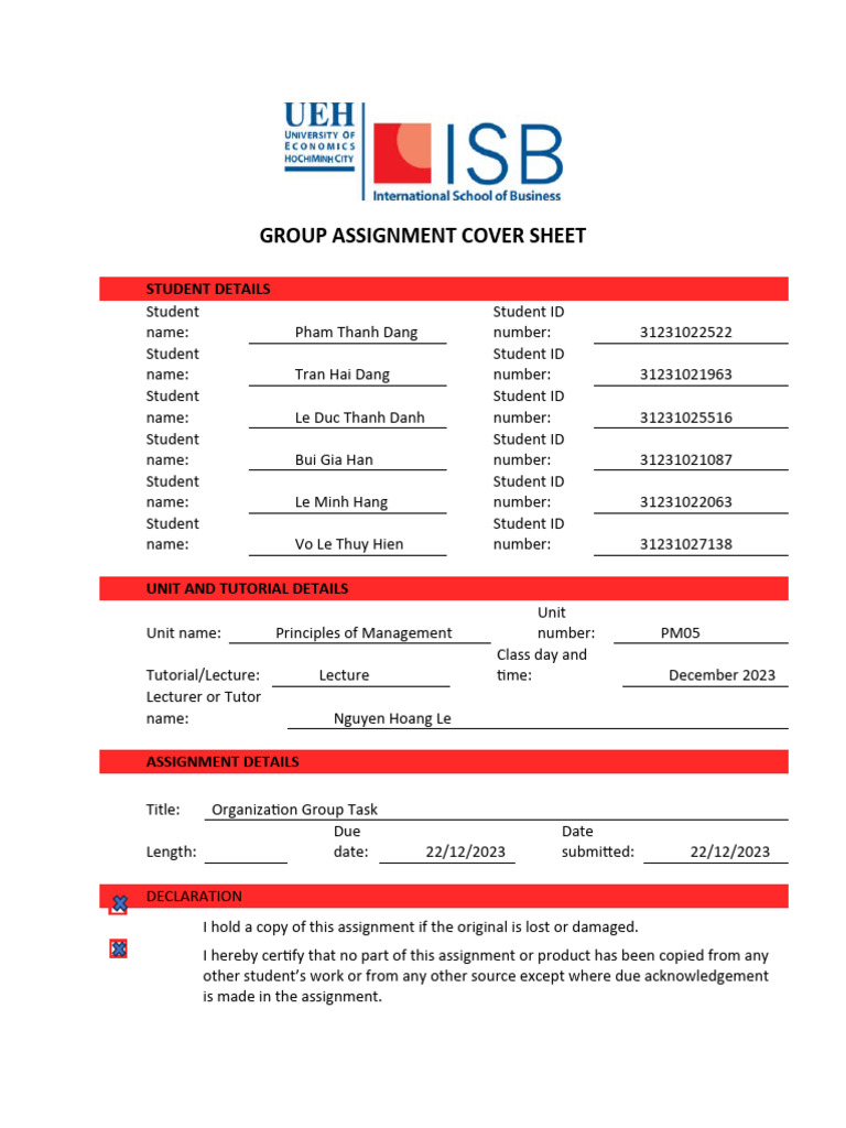 Group Assignment Cover Sheet | PDF