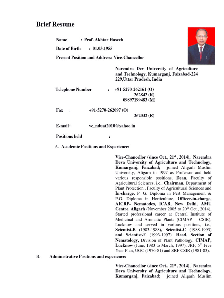 CV of Prof. Akhtar Haseeb | PDF | Mentha