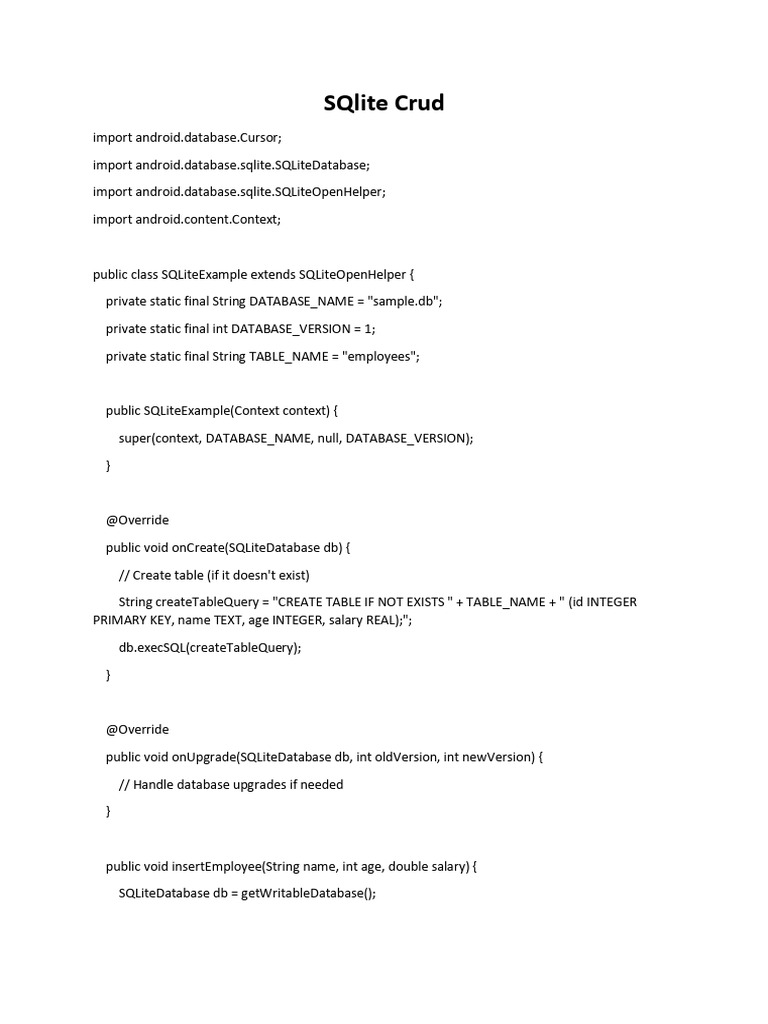 SQlite Crud | PDF | Method (Computer Programming) | Databases SQlite Crud | PDF | Method (Computer Programming) | Databases