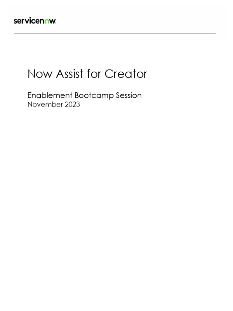 Now Assist For Creator - Enablement Bootcamp Training Guide | PDF | Icon (Computing) | Trademark