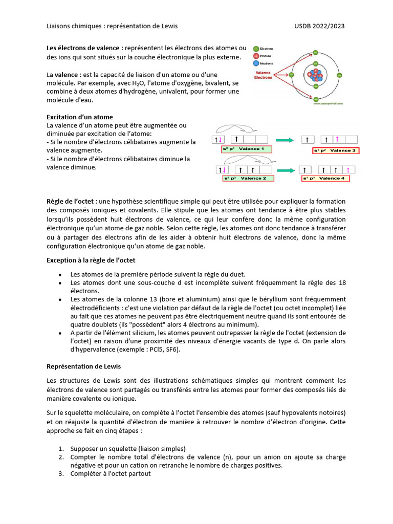 Représentation de Lewis et valence chimique | PDF | Valence (Chimie ...