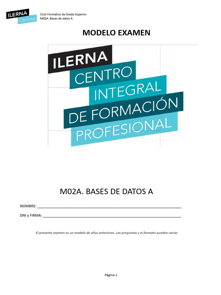 M02A - Modelo Examen 2 (Con Solución) | PDF | Base de datos relacional | SQL