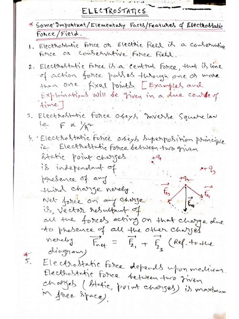 Electrostatics Notes From First Class | PDF
