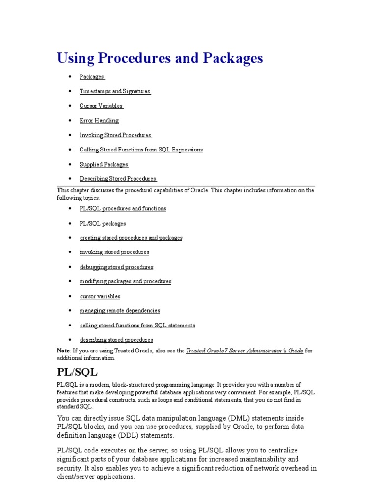 Using Procedures And Packages Pdf Plsql Parameter Computer Programming