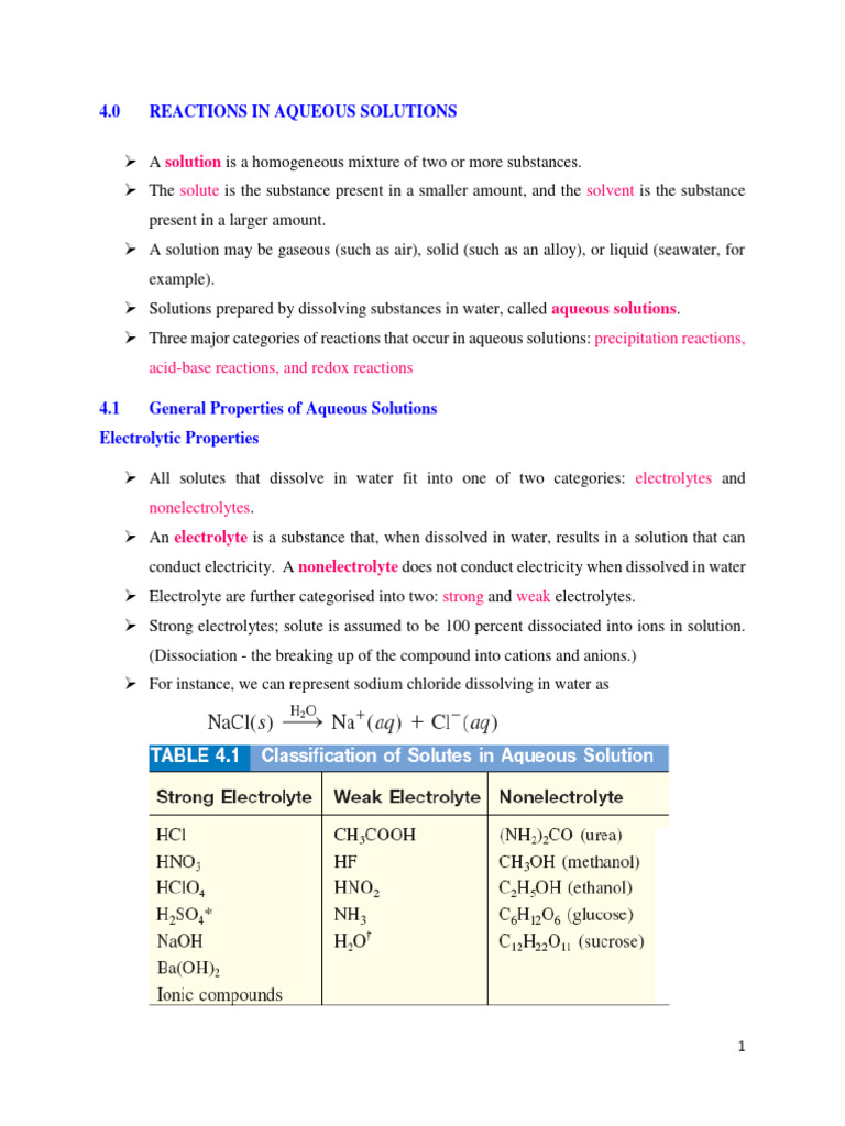 Aqueous Reactions: Types & Properties | PDF | Redox | Chemical Reactions
